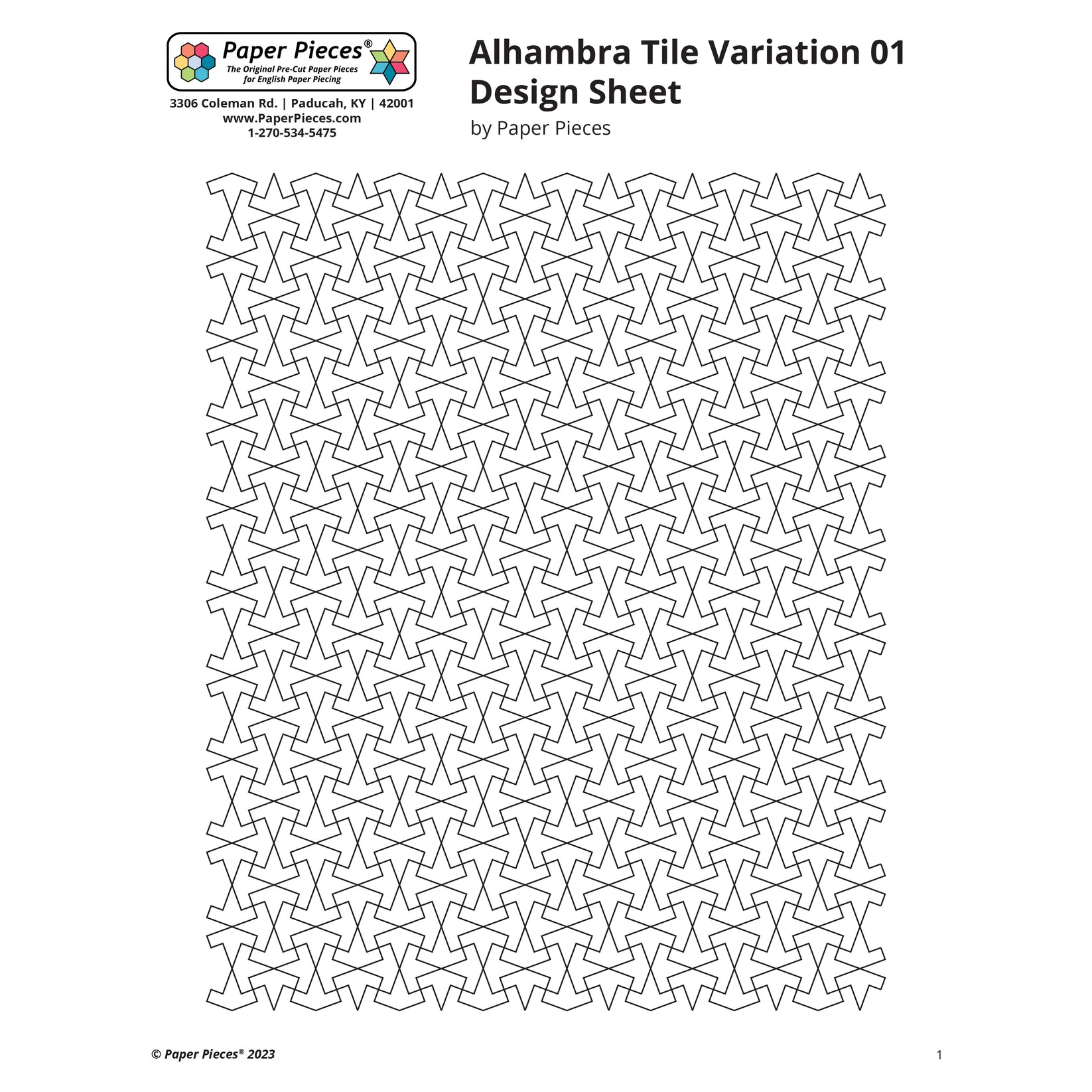 Alhambra Tile Variation 01 Design Sheet (FREE PDF Download) – Paper Pieces